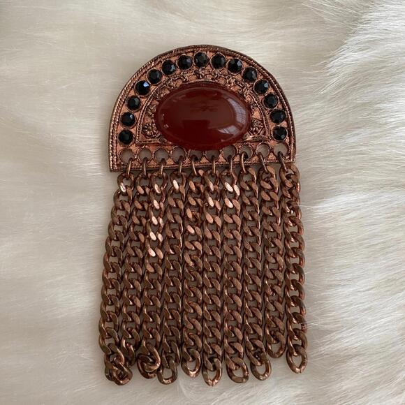 Jewelry | Vintage Copper Tone Chain Fringe Brooch Pin With Red Stone ...